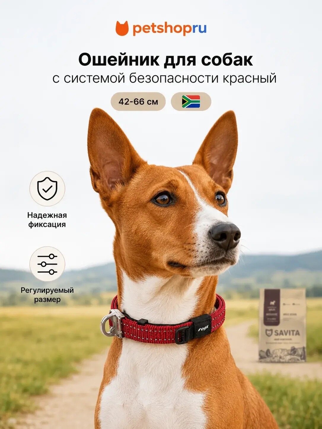 Rogz Ошейник серия "Utility" с системой безопасности, размер XL (42-66 см), ширина 2,5 см, красный (SAFETY COLLAR)