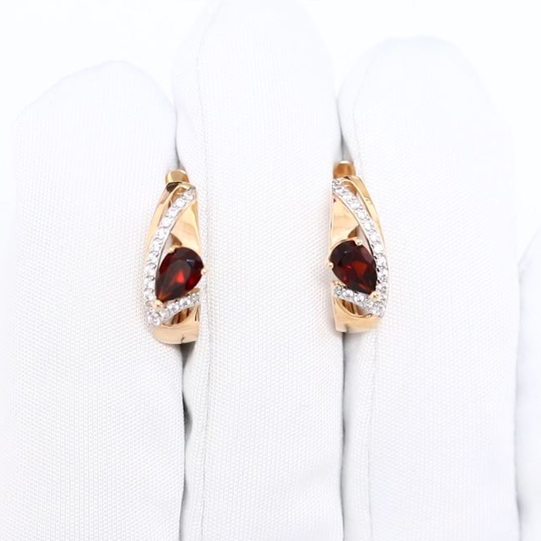 Серьги, красное золото, 585 проба, гранат, фианит
