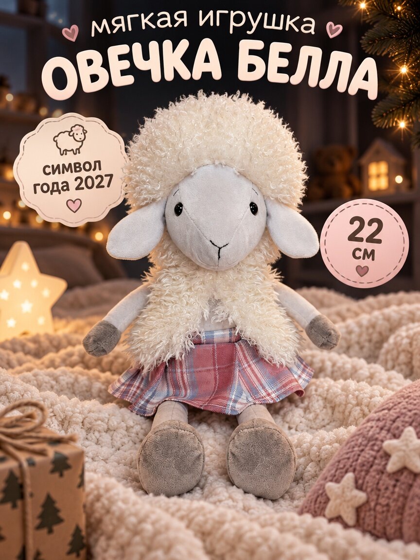 MAXITOYS Мягкая Игрушка "Овечка Белла" в жилетке 22 см