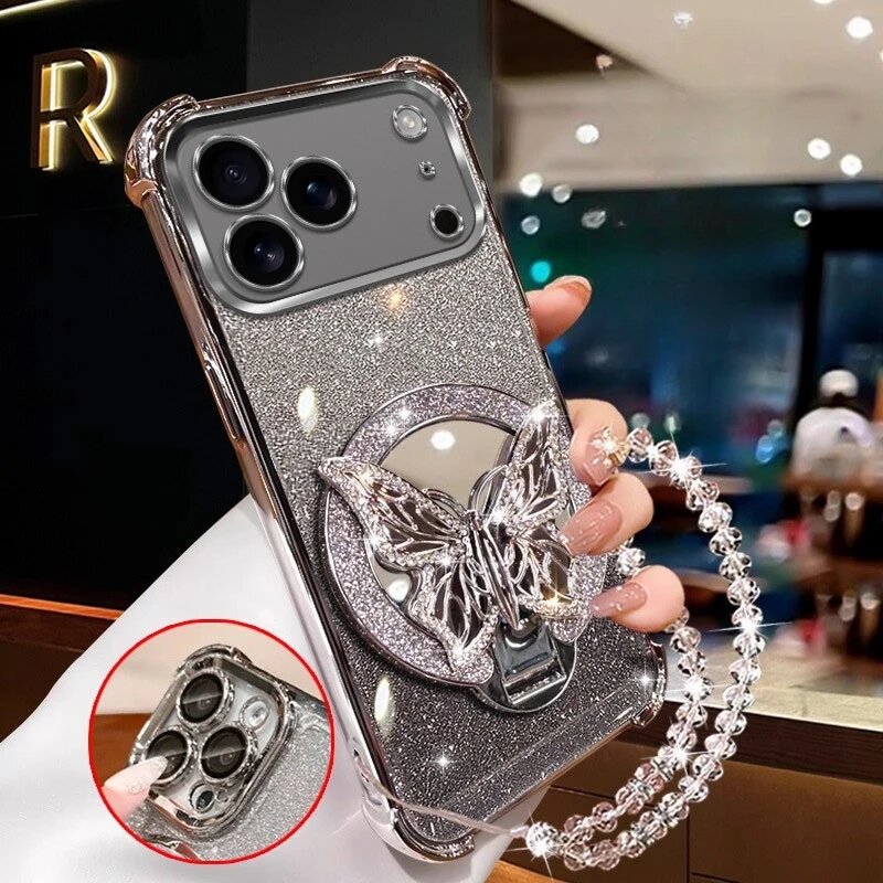 Чехол-браслет iPhone 12 Pro Max, серебряный, бабочка