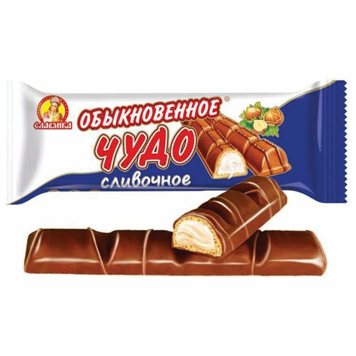 Шоколадный батончик вафельный славянка "Обыкновенное чудо", сливочный, 55г, пакет (30661), 24 уп.