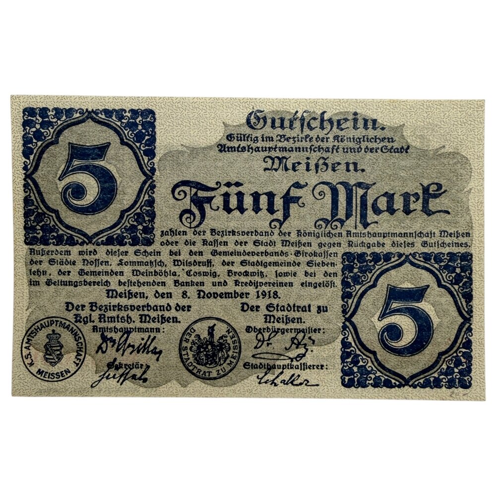 Германия (Германская империя) Майсен (Мейсен) 5 марок 1918 г.