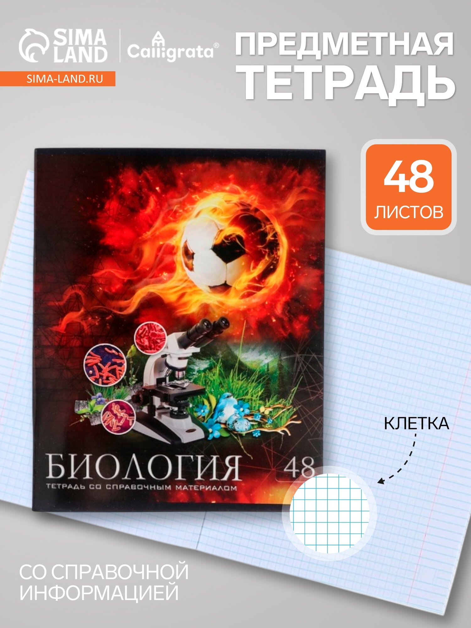 Предметная тетрадь по биологии Calligrata «Футбол», 48 листов, в клетку, со справочным материалом, обложка из мелованного картона