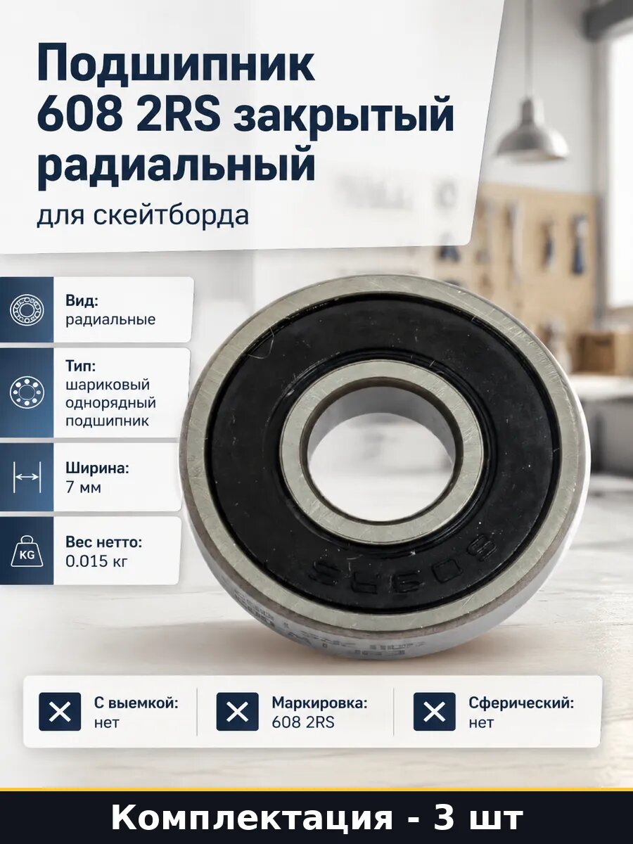 Подшипник 8 22 7 мм комплект 3 шт закрытый с двух сторон