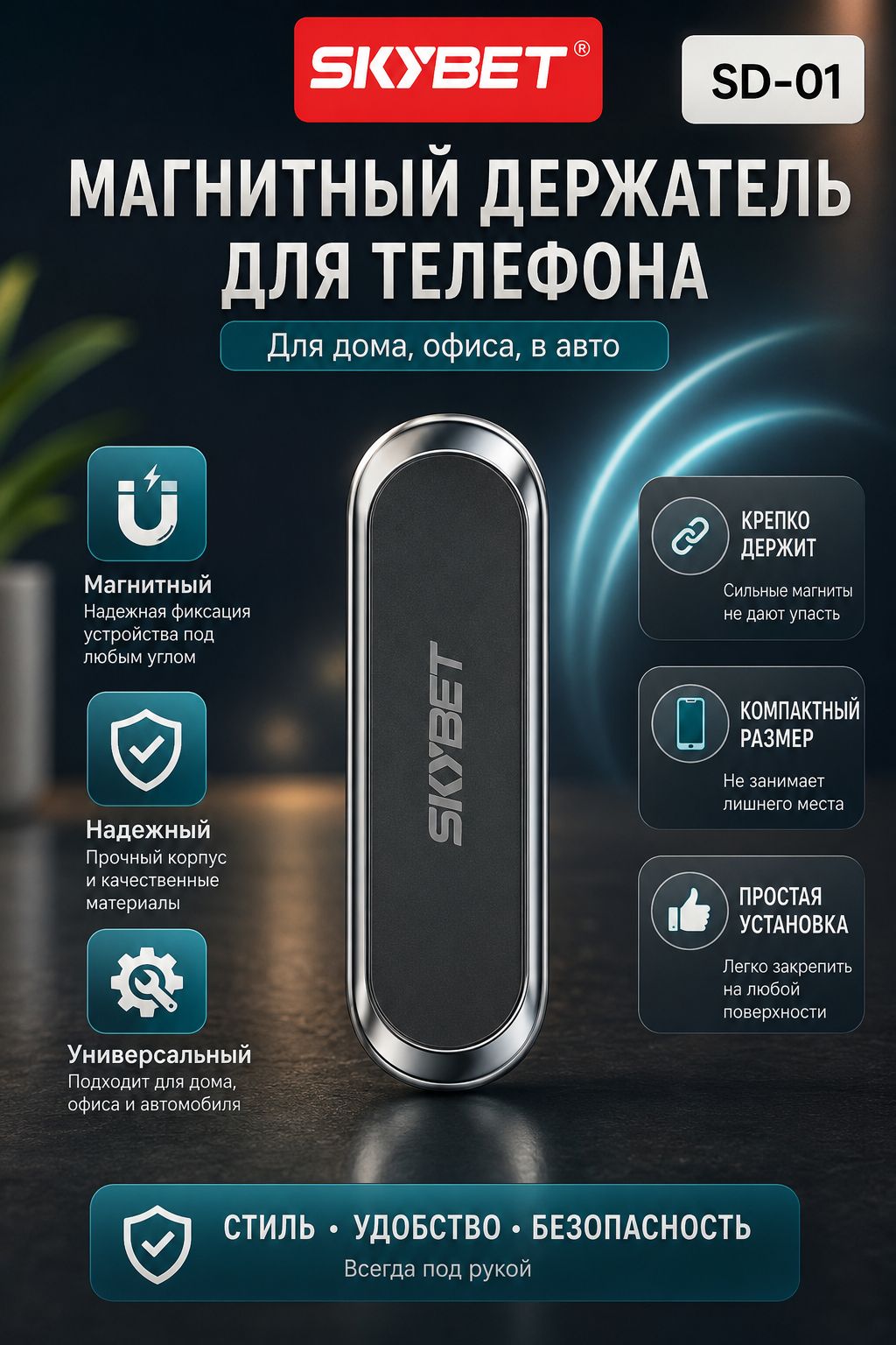 Держатель магнитный для авто/ дома и офиса/1 шт