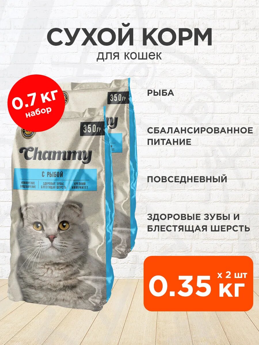 Корм сухой Chammy для взрослых кошек, рыба, 350 г 2 шт