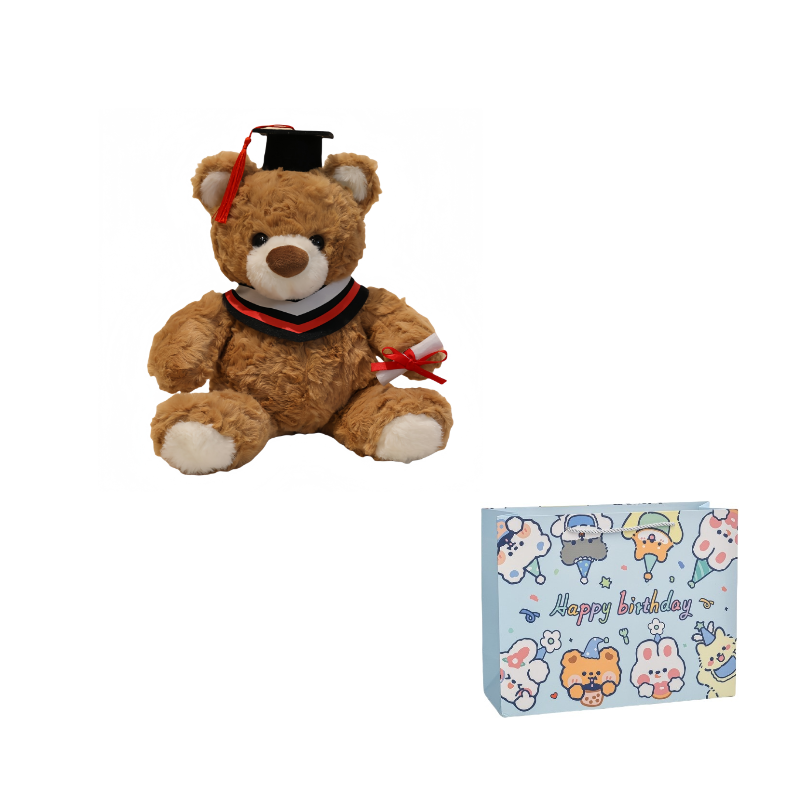 Плюшевая игрушка PANGPANGLONG Медведь Доктор Мишка "С Днем Рождения", Brown Bear-Red Pompom Doctor's Cap Style, 25 см
