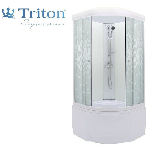 Душевая кабина Triton "Мозаика с полкой 90*90 Б" 1/4 круга, глуб. подд, душ. набор (9 мест+сифон D50 мм)