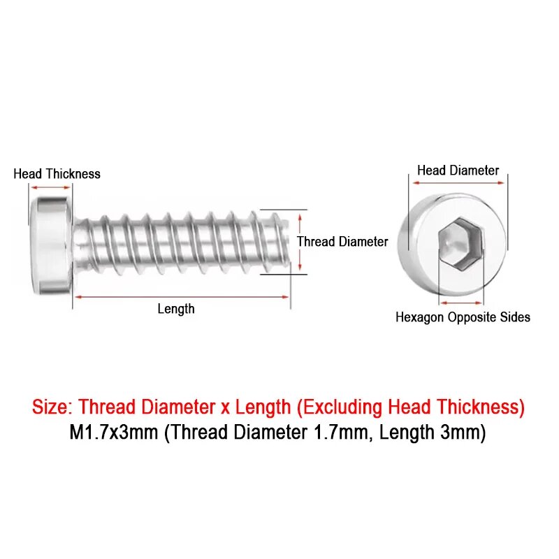 Саморезы HB 304 нержавеющая сталь M1.7-M6 M2.3x12mm-100pcs
