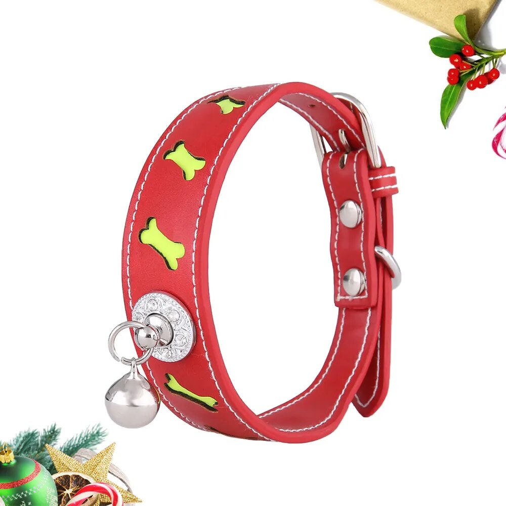 Красный Ошейник Для Кошек И Собак, Регулируемый, С Отражателем, Из Искусственной Кожи, Боне-Форма, 1 Шт