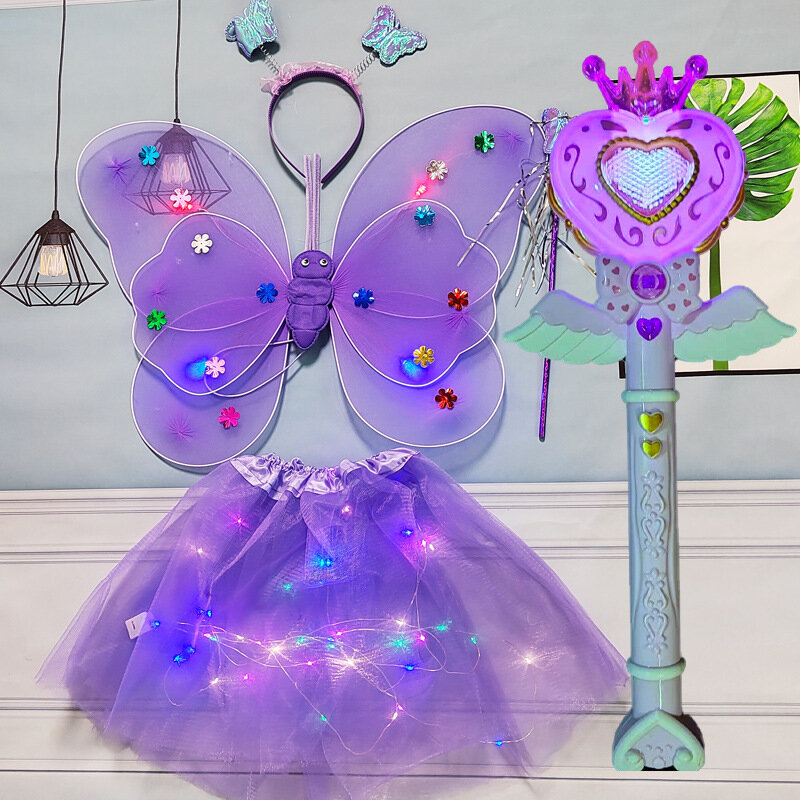 Крылья ангела-бабочки, светящийся аксессуар для спины девочки, детская волшебная палочка феи, игрушечный реквизит феи, волшебная палочка принцессы.