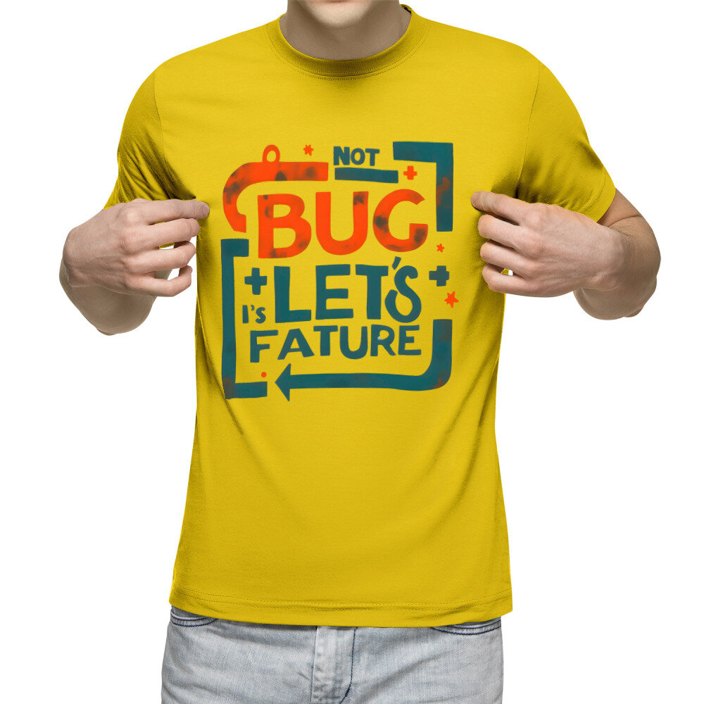 Мужская футболка «Это не баг, а фича. Для айтишников.» (желтый, S)