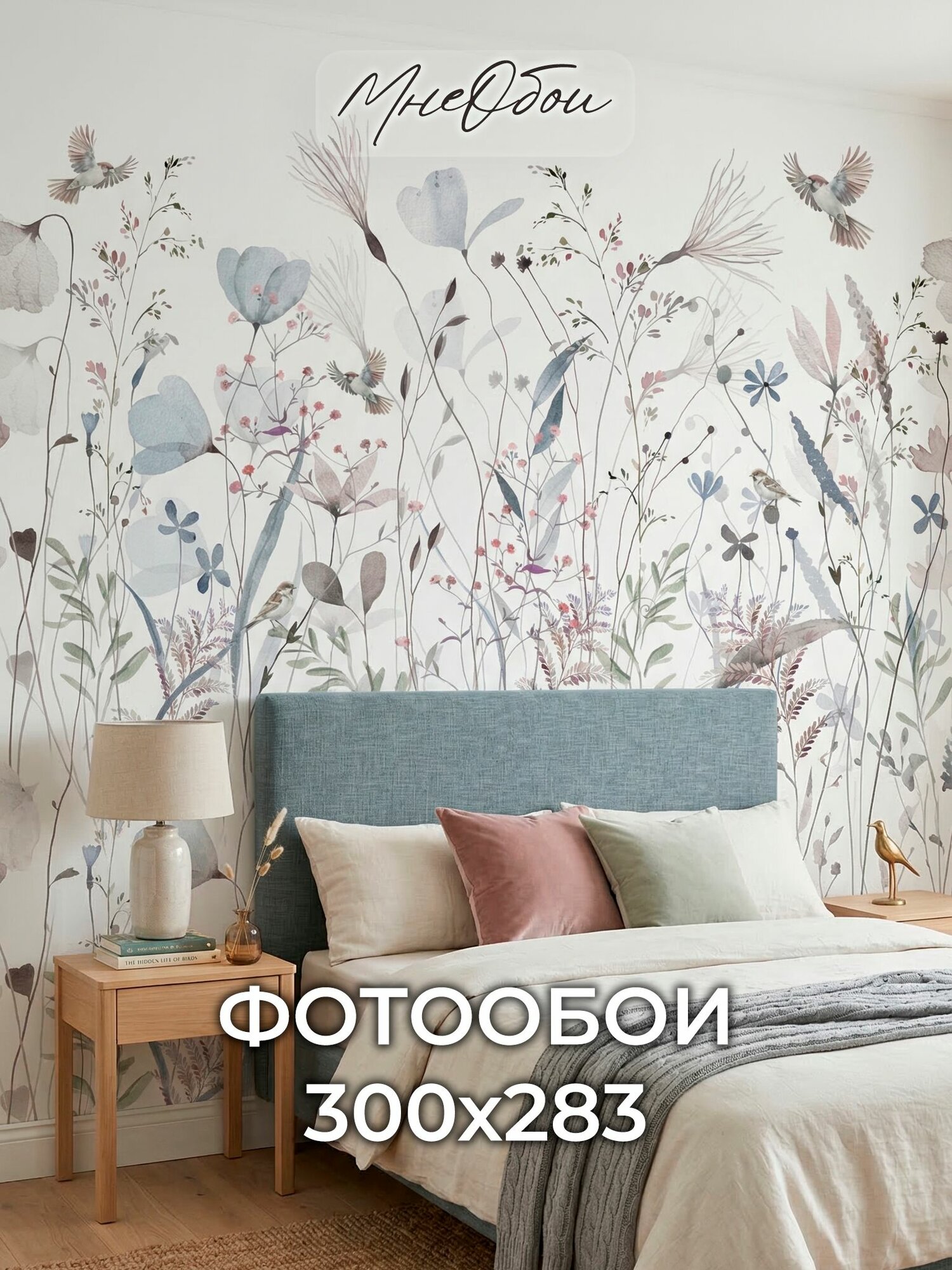 Фотообои цветы флизелиновые на стену 300х283 (ШхВ), 3д обои в спальню, в зал
