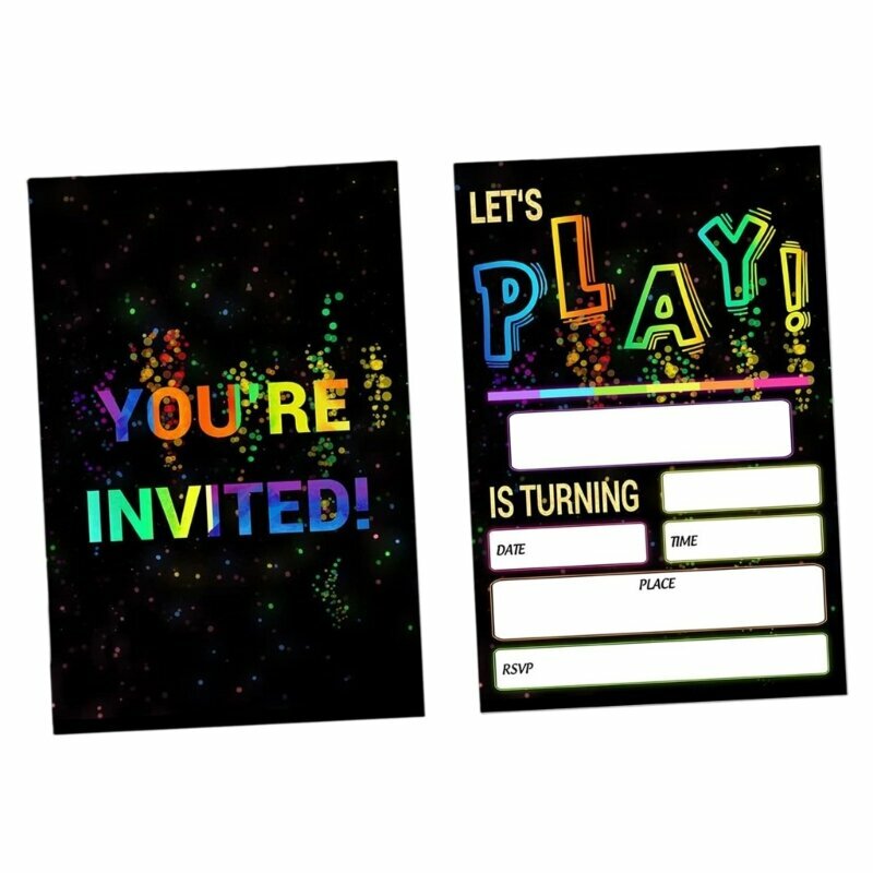 Упаковка из 20 Двусторонних Пригласительных Открыток Neons На День Рождения Ручной Работы Rainbow Party Invites для Мальчиков И Девочек
