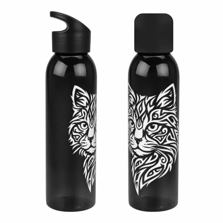 Бутылка для воды «Породы кошек. Кимрик. Орнамент» (черный)