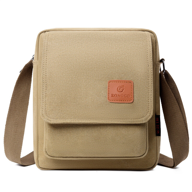 Sac messager en toile pour homme, sacoche à Bandoulière, винтажный стиль, grande capacité, decontracté, несколько отделений pour le travail et les voyages, Résistant et léger, каки (24 x 8 x 27 см)