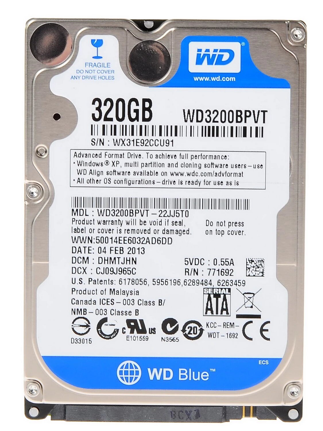 Внутренний жёсткий диск hdd 2.5 WD Scorpio Blue 320GB WD3200BPVT для ноутбука и компьютера