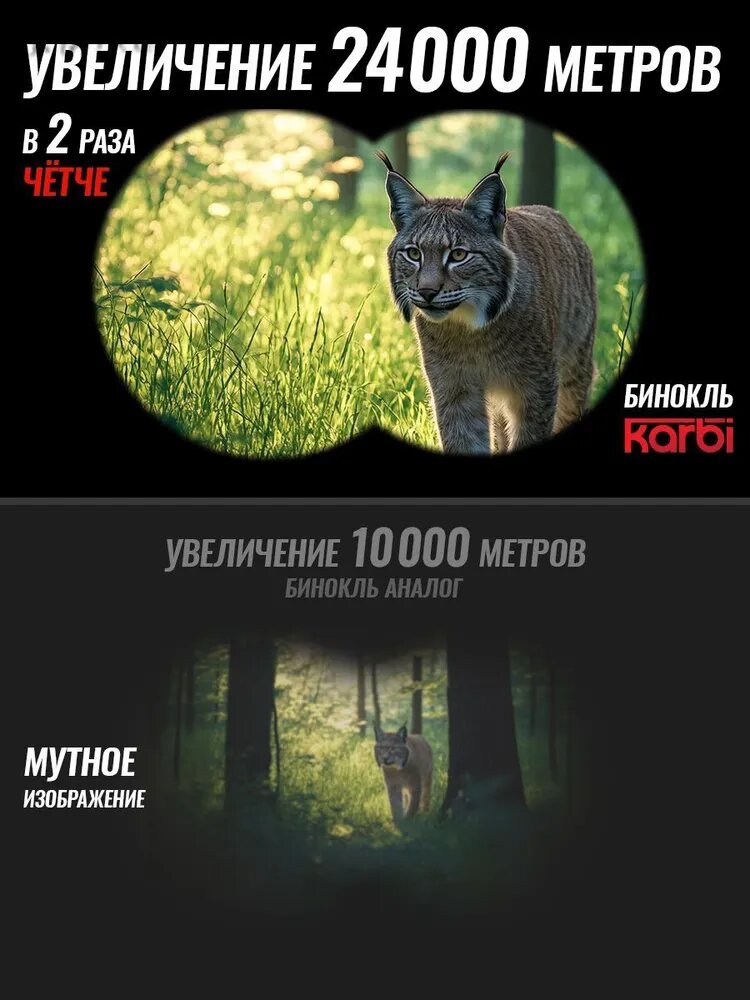 Бинокль туристический Karbi 12x40, призма Порро, BAK-4, черный, водонепроницаемый, с чехлом — фото 1