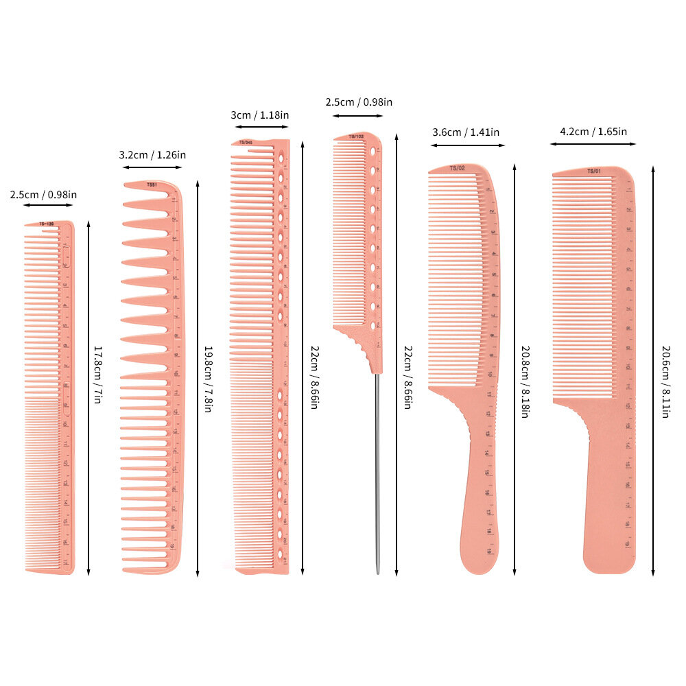 Набор из шести предметов для укладки волос AliExpress, черная пластиковая расческа с заостренным хвостиком для укладки, мелирования и окрашивания волос.