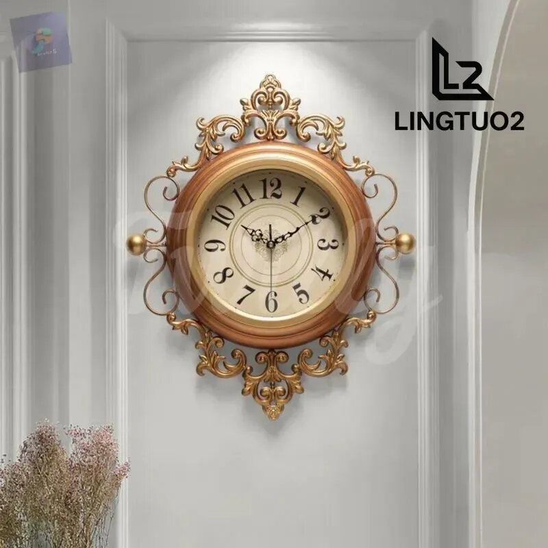 Настенные часы LINGTUO2 48 см х 40 см золотого цвета в стиле барокко