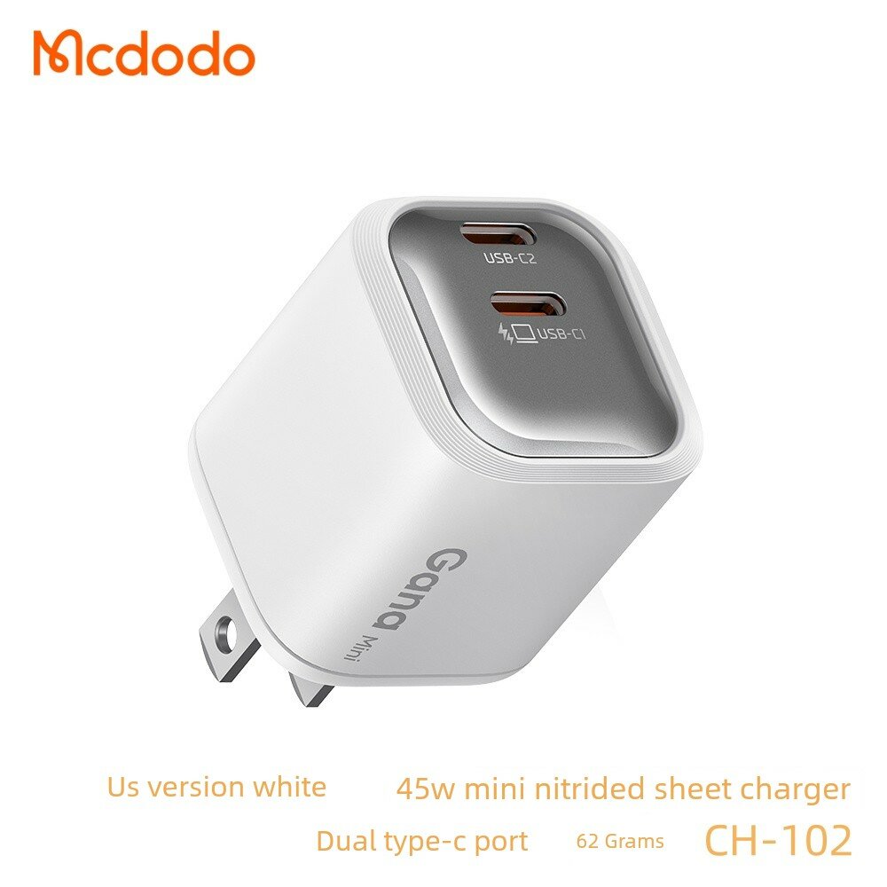 45W GaN двойное USB-C зарядное устройство, белый, американская розетка для iPhone и Android