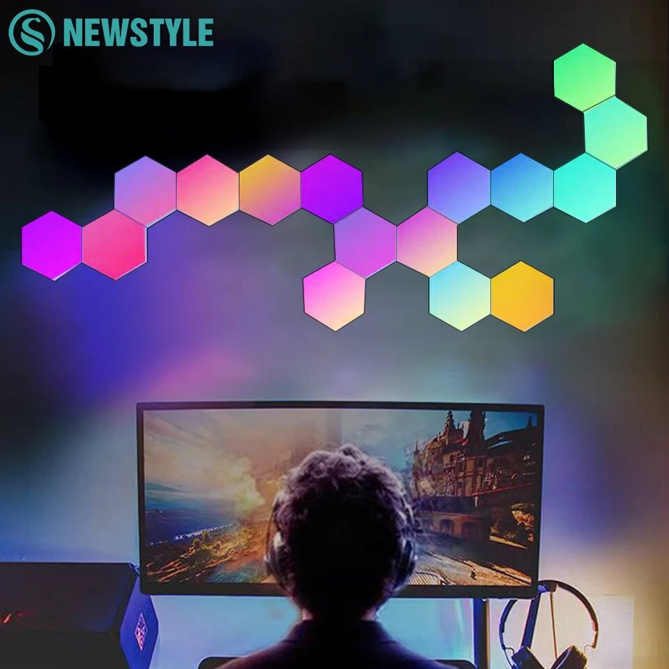 RGB Шестугольная Квантовая Лампа LED Умные Панели Настенной Свет APP Удаленный Управление Амбиентный Ночник Света DIY Форма Декор Игровой Комнаты