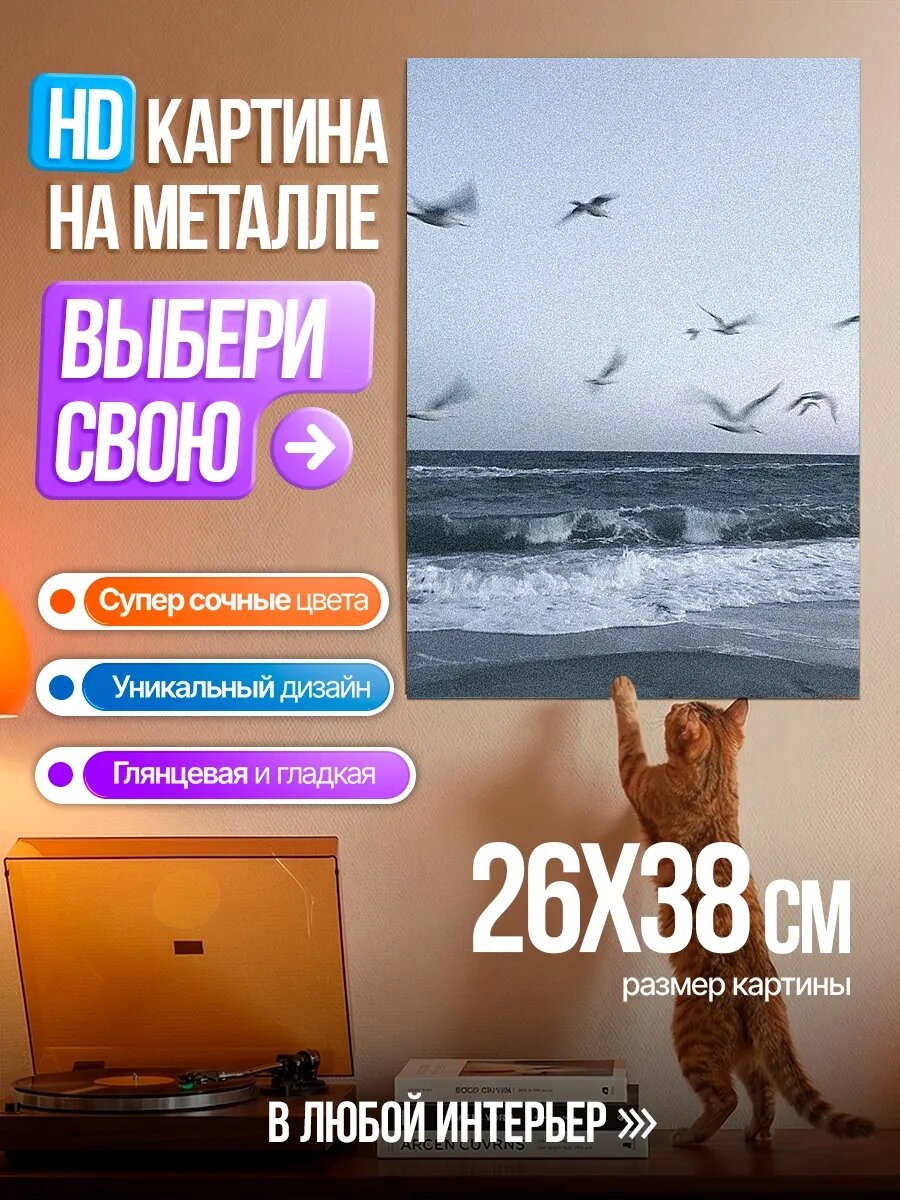 Картина на HD металле Стая чаек над морем