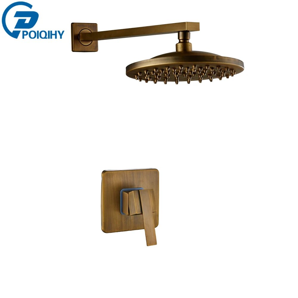 Душевой кран с дождевым насадком POIQIHY для ванной комнаты, антик-бронзовый настенный смеситель для душа с двумя ручками, круглая насадка A