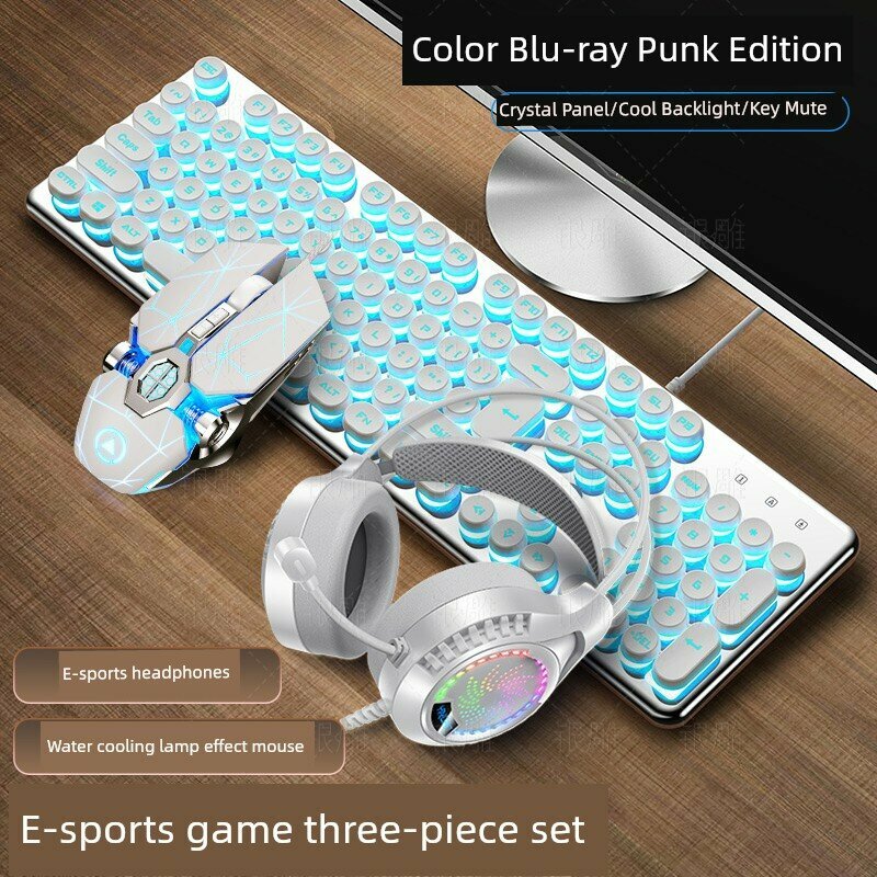 YinDiao V7 белая механическая клавиатура, мышь G15, наушники Q7 с синим RGB и кристаллической панелью