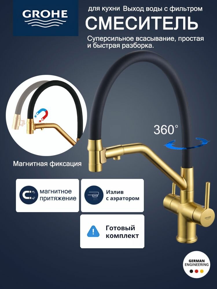 Смеситель для кухонной мойки Grohe с магнитным затвором и интерфейс фильтра