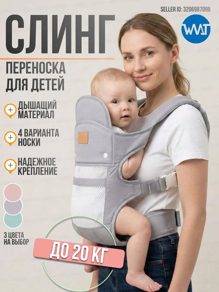 Эргорюкзак кенгуру 4 в 1 для новорожденных от 0 месяцев . Слинг-переноска для малышей , Рюкзак-переноска детский эргономичный