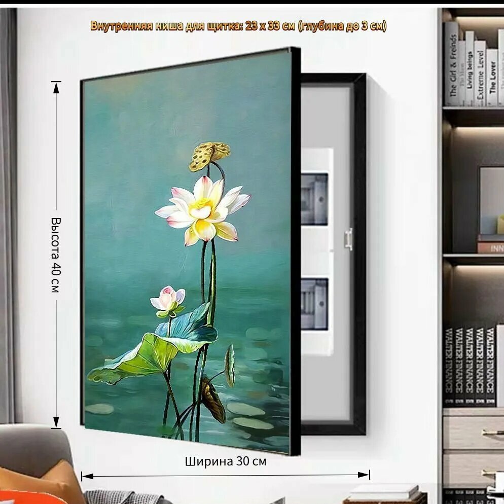 Декоративная крышка для электросчетчика 30x40 см: боковое открывание, абстрактный дизайн, влагостойкий материал