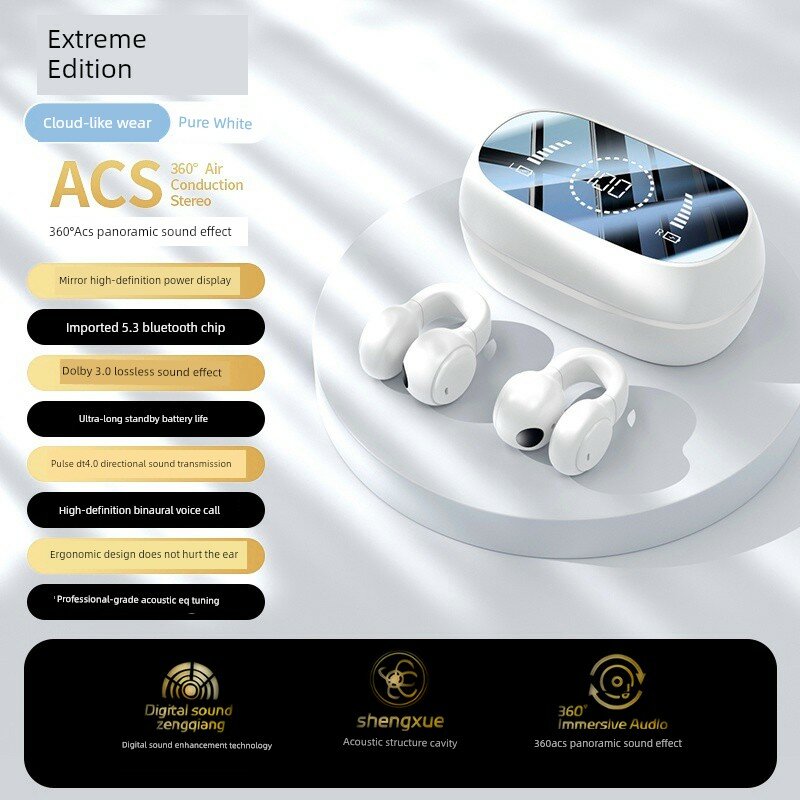 Белые наушники с костной проводимостью беспроводные с Dolby Atmos, Bluetooth 5.3, комфортной посадкой, долгим временем