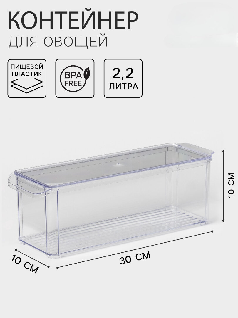 Контейнер для холодильника с крышкой IDEA, 10×30×10 см, пластик, прозрачный