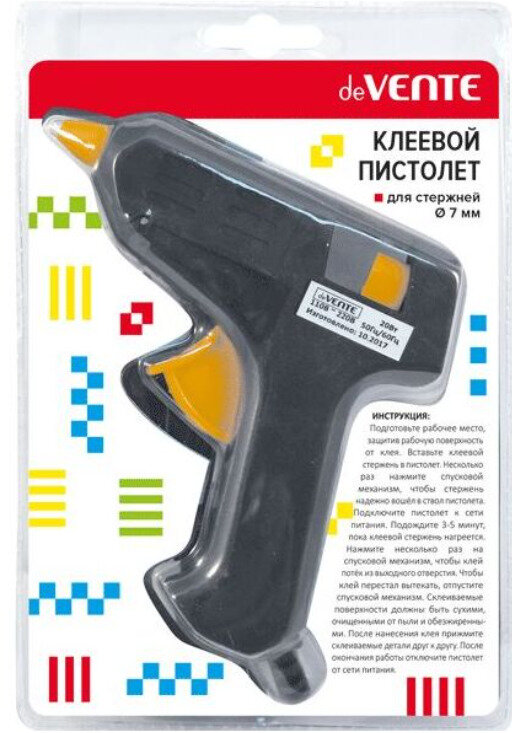 Клеевой пистолет 20 Вт "deVENTE" + 2 стержня в комплекте (7 мм)