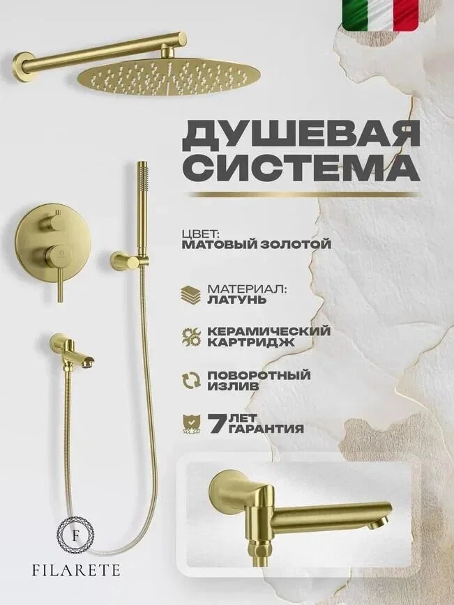 Душевая система встраиваемая FILARETE Roun FL1020MG, матовое золото