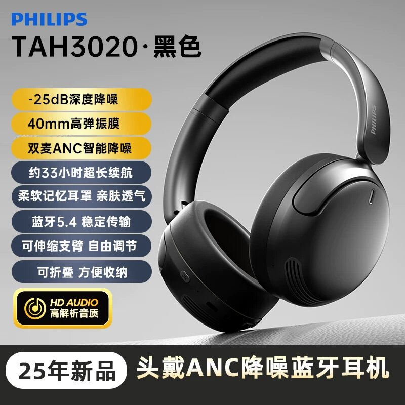 Philips TAH3020 накладные беспроводные наушники с шумоподавлением для компьютерных игр, черные
