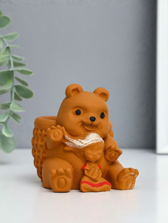 Подставка для мелочей Медведь с корзинкой , 9 10 8 см, гипс, коричневый