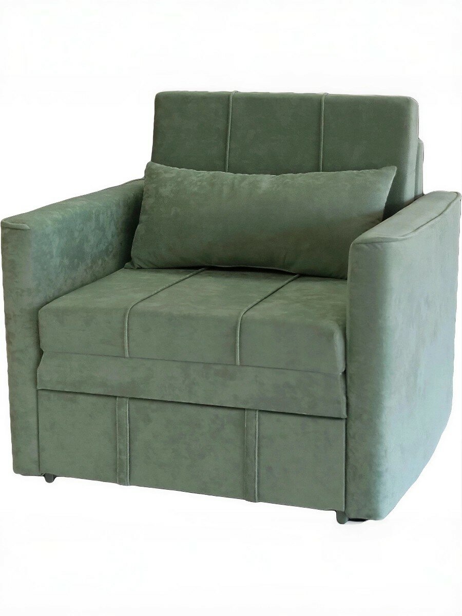 Раскладное кресло-кровать StylChairs Сёма, велюр оливковый, с ящиком и подушкой
