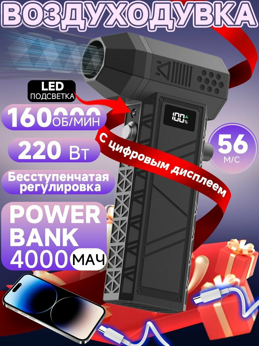 Воздуходувка аккумуляторная мощная/ воздуходувка для компьютера/ турбовентилятор 160000 об/мин, 8000 мАч.