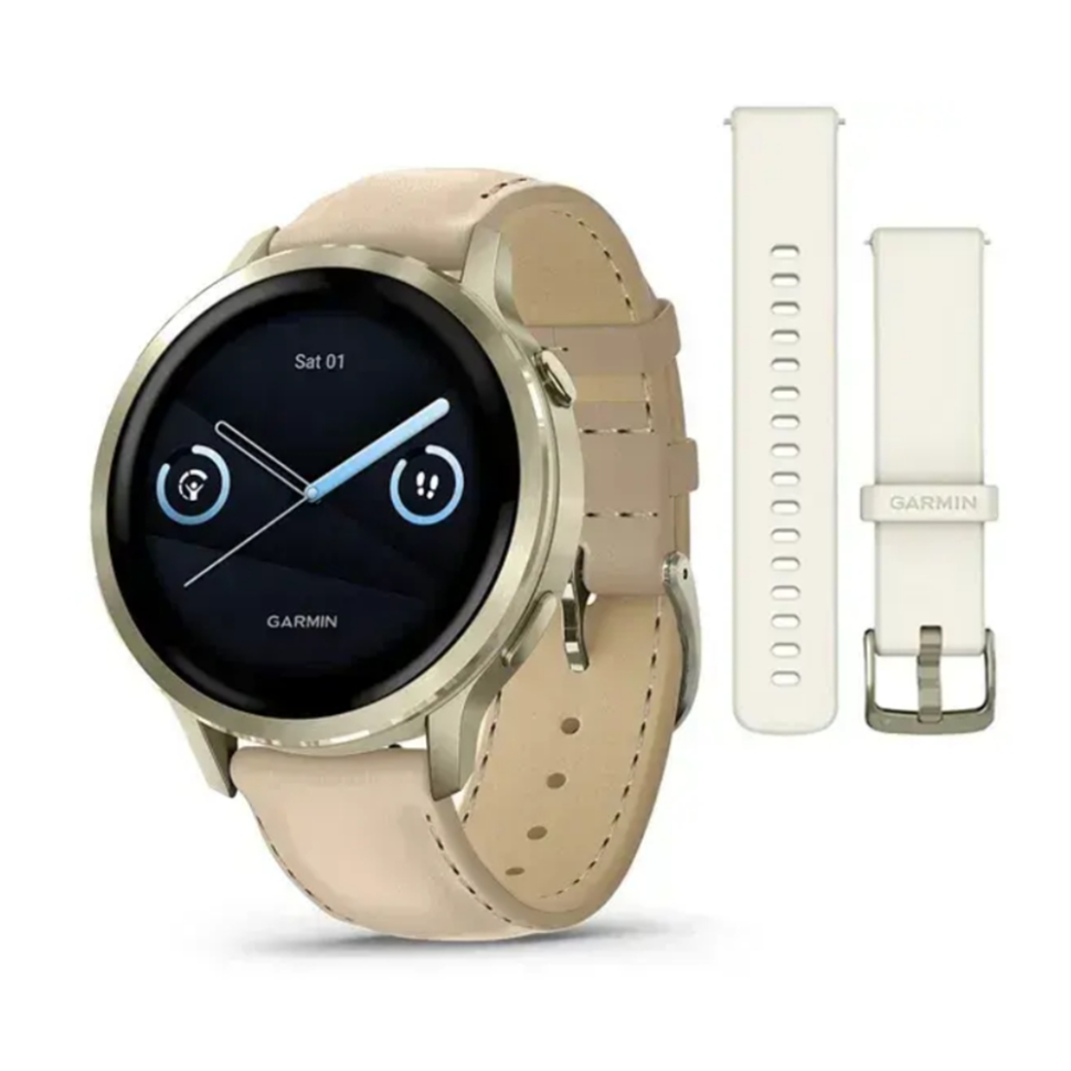 Часы Garmin Venu 4 41мм Lunar Gold with Bone Silicone Band and Light Sand Leather Band (010-03013-03)