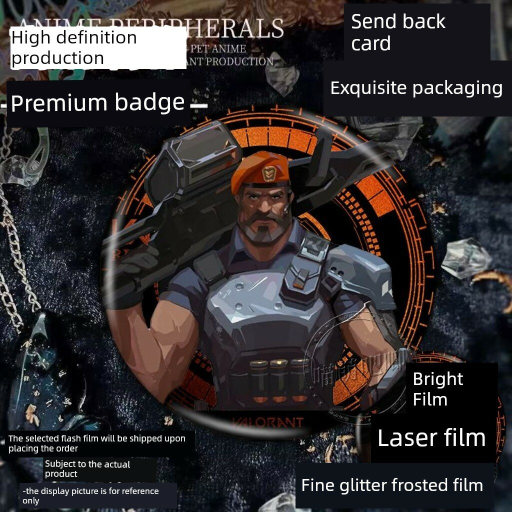 Значок Fearless Contract KO Valorant Phoenix Zero Steel Lock Poseidon Black Dream, мерч Valorant. пургаторий_58 мм