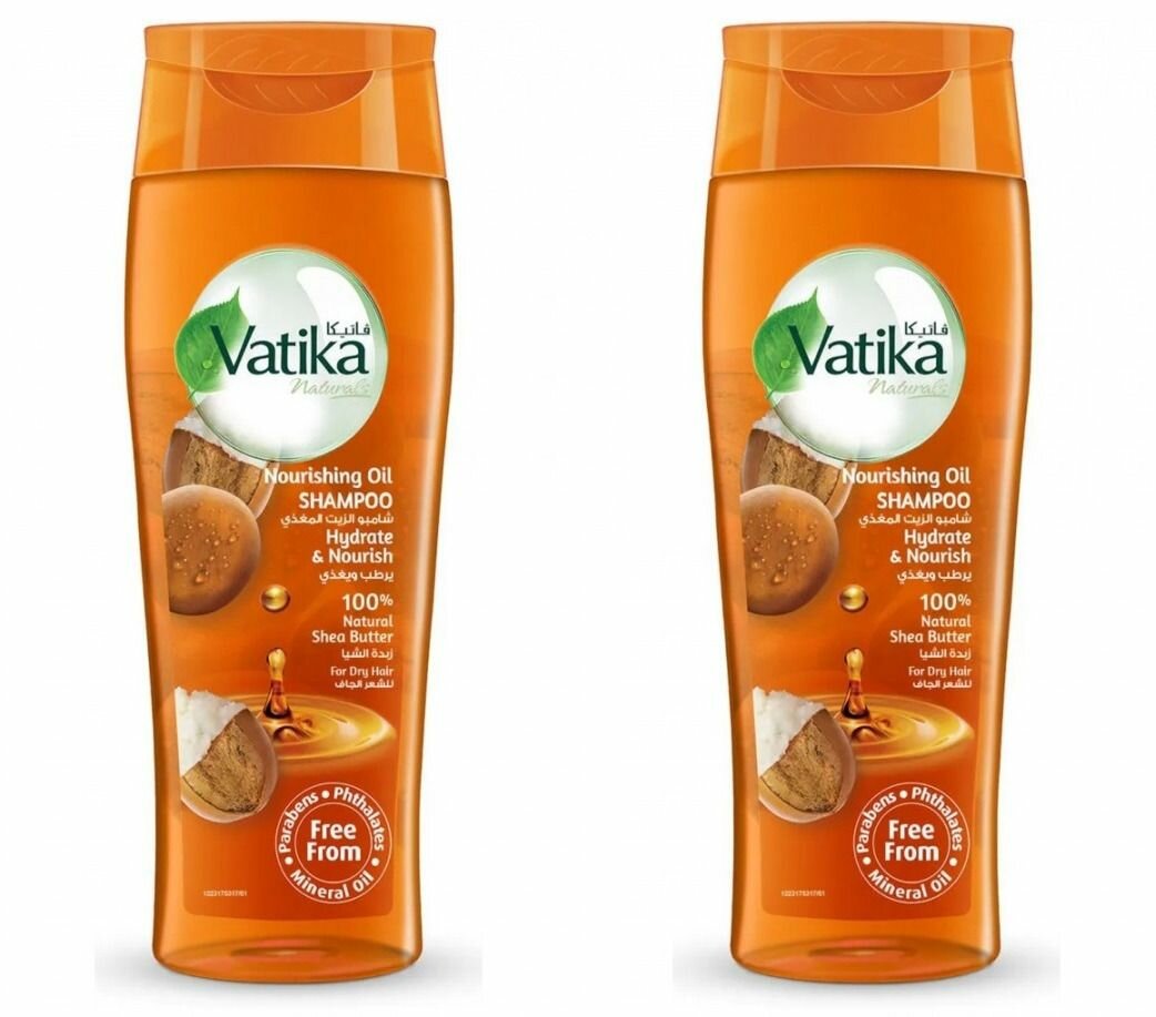 Dabur Шампунь для волос питающий и увлажняющий Vatika Naturals Shampoo Nourishing Oil Shea Butter , с маслом Ши, 425 мл, 2 шт