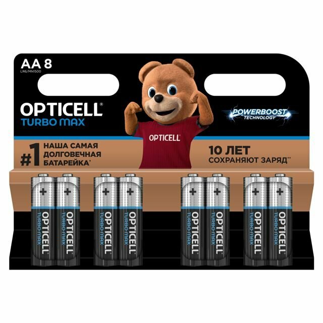 Батарейка OPTICELL Turbo Max 1,5В алкалиновая AA 8шт, с нейлоновым покрытием
