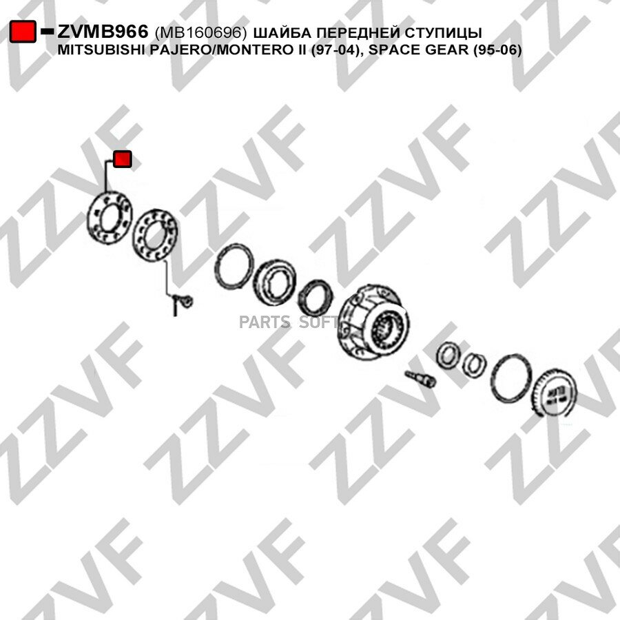 Гайка передней ступицы MITSUBISHI PAJERO/MONTERO II (97-04), SPACE GEAR (95-06) от официального дистрибьютора, ZZVF, артикул ZVMB966