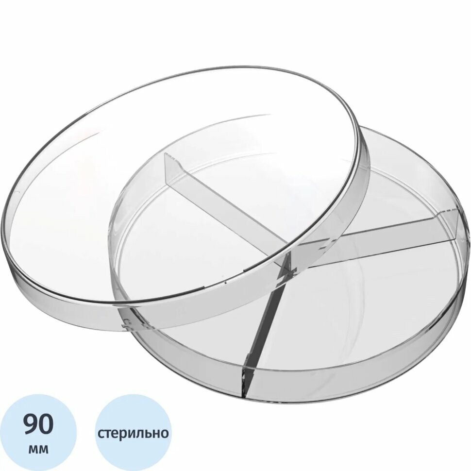 Чашка Петри Перинт 3-секц. стер. диаметр 90мм, 20шт/уп ЧБН3-В-14х90, 1970999