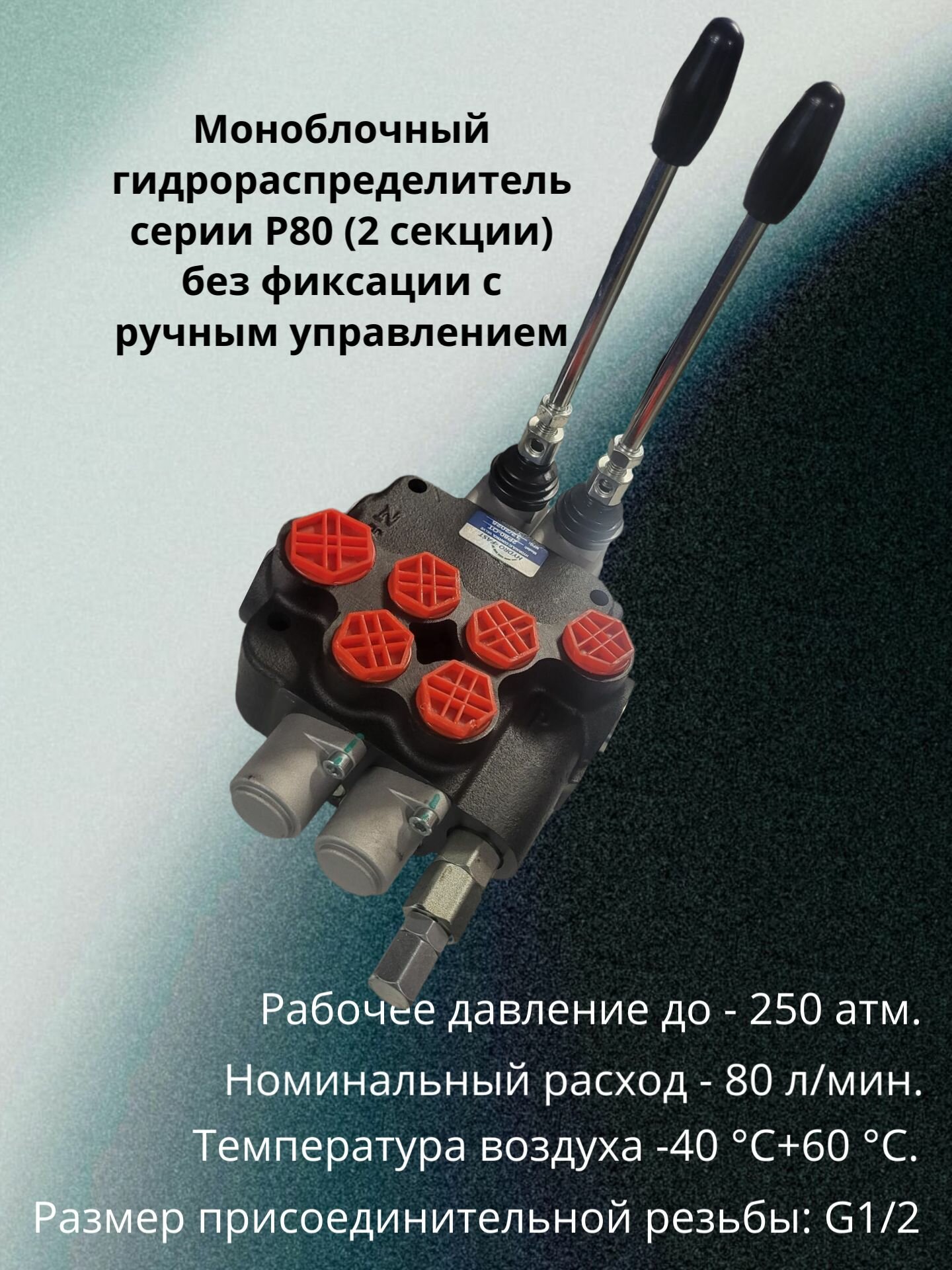Моноблочный гидрораспределитель серии 2Р80-OT (2 секции) без фиксации (Гидрораспределитель P80 PAG1/2-TN3/4)
