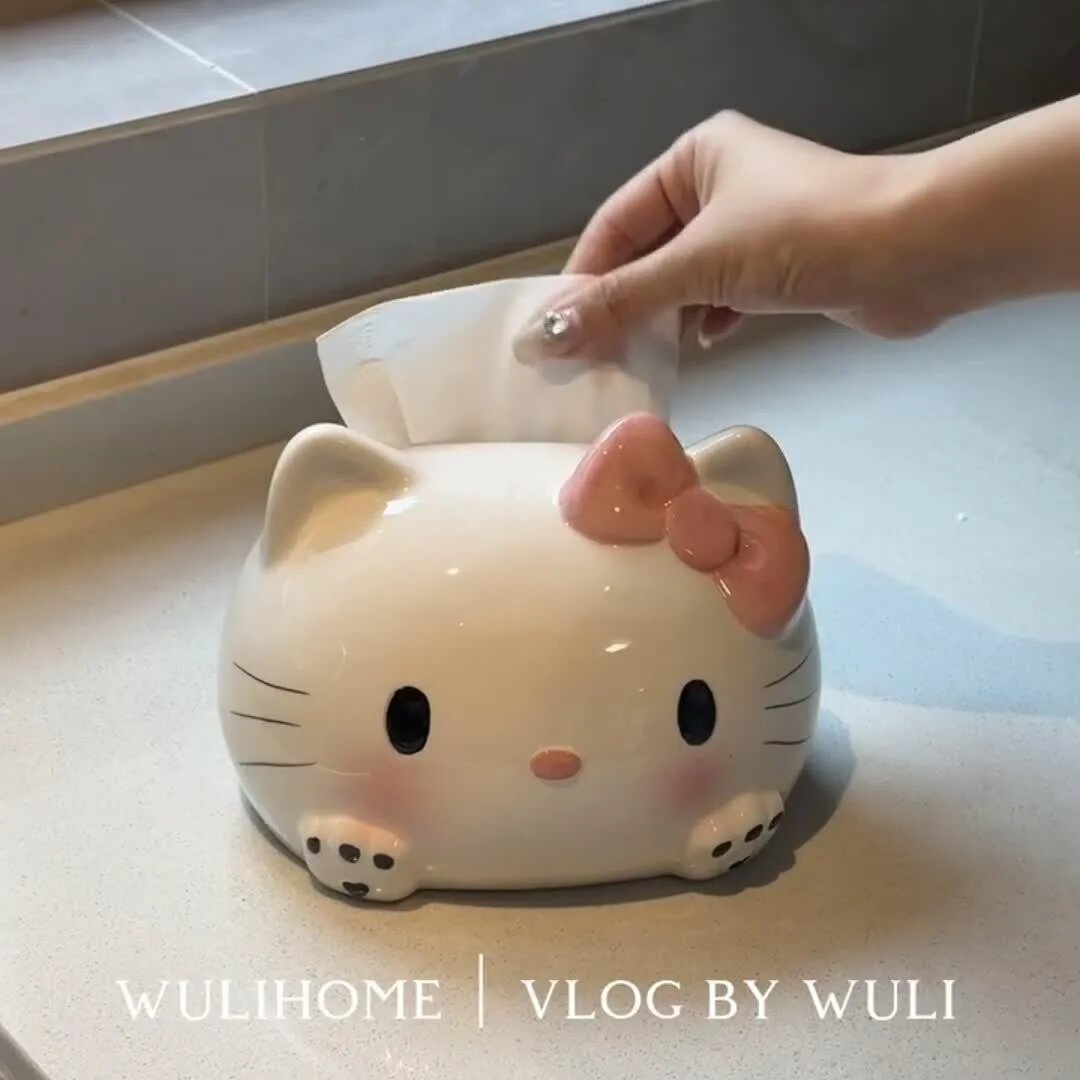 MINISO Коробка для салфеток Hello Kitty, украшение для дома, декор для гостиной, милый мультяшный дизайн, высококачественный внешний вид, креативное хранение,