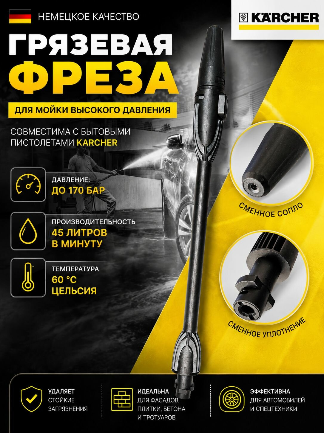 Грязевая фреза для мойки высокого давления Karcher, турбонасадка 170 бар, роторная насадка для Керхер
