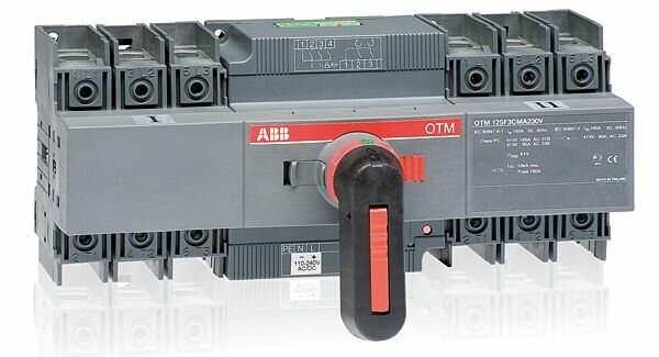 Реверсивный рубильник ABB OTM100F3CMA230V до 100А 3-полюсный с моторным приводом 110-240В AC/DC
